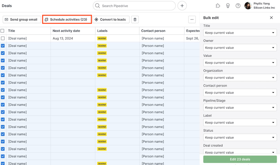 Add activities in bulk to deals - Knowledge Base | Pipedrive